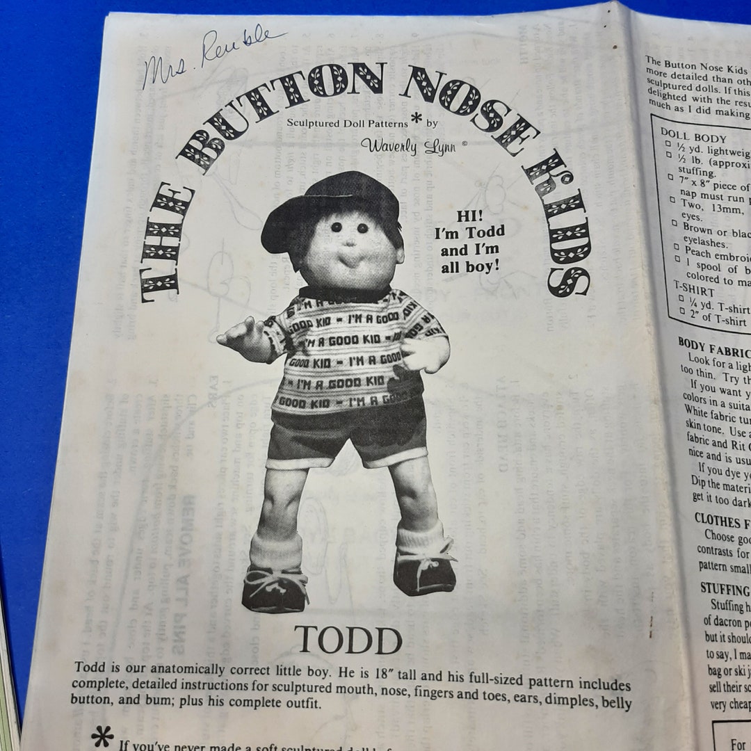 The Button Nose Kids Todd Pattern Waverly Lynn UNCUT - Etsy