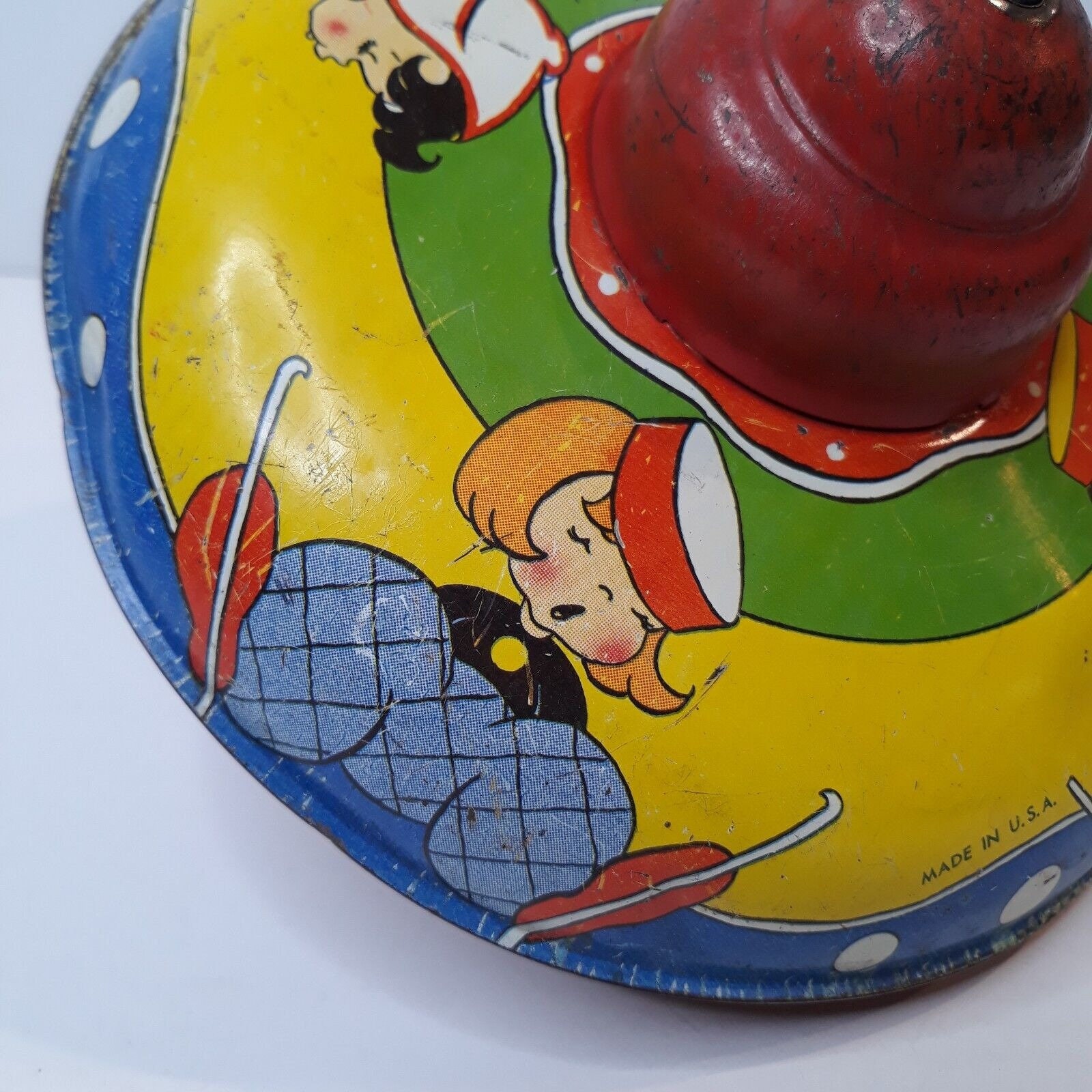 Pump Tin Spinning Top Toy Dutch Boy & Girl Skaters Lithograph C1950s ...