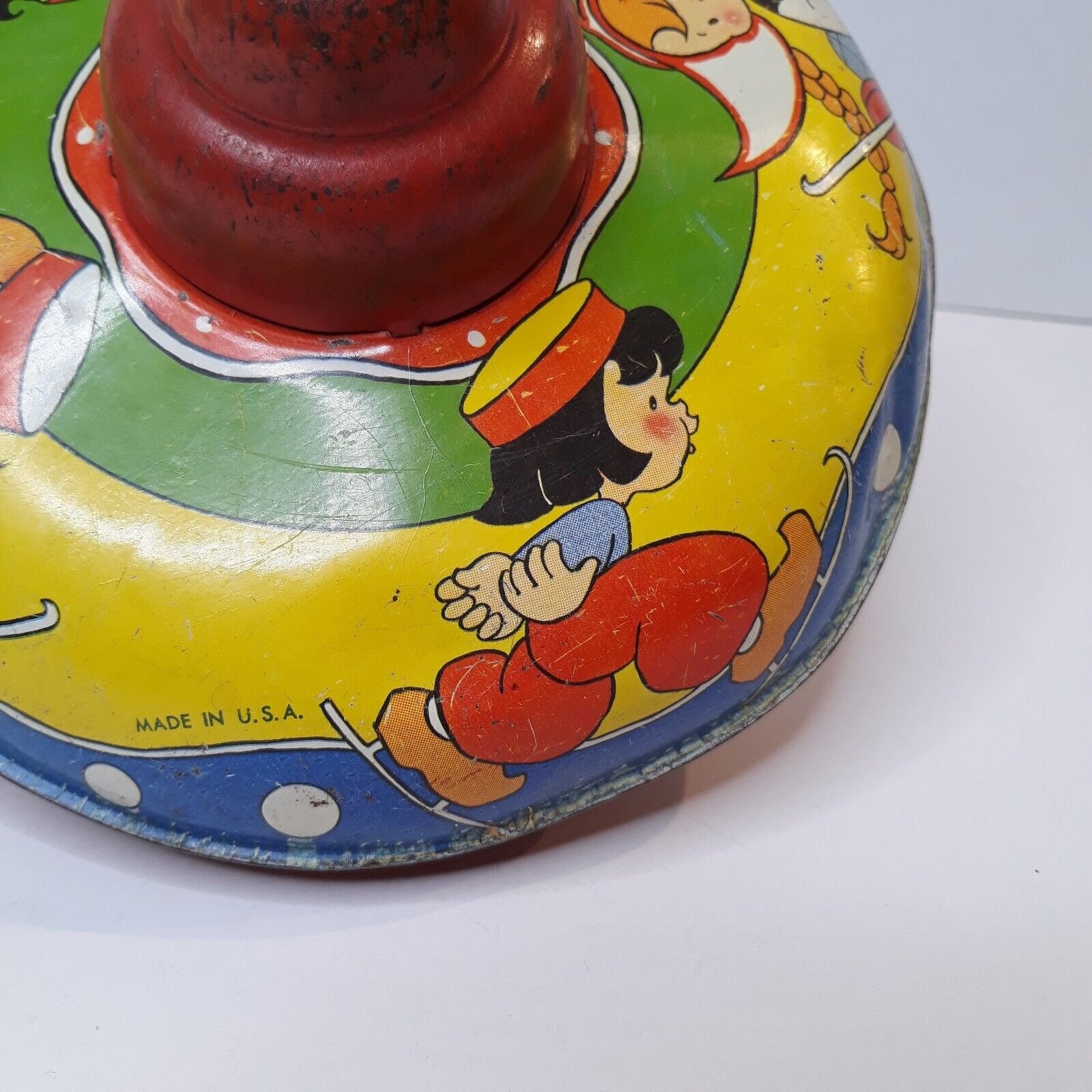 Pump Tin Spinning Top Toy Dutch Boy & Girl Skaters Lithograph C1950s ...