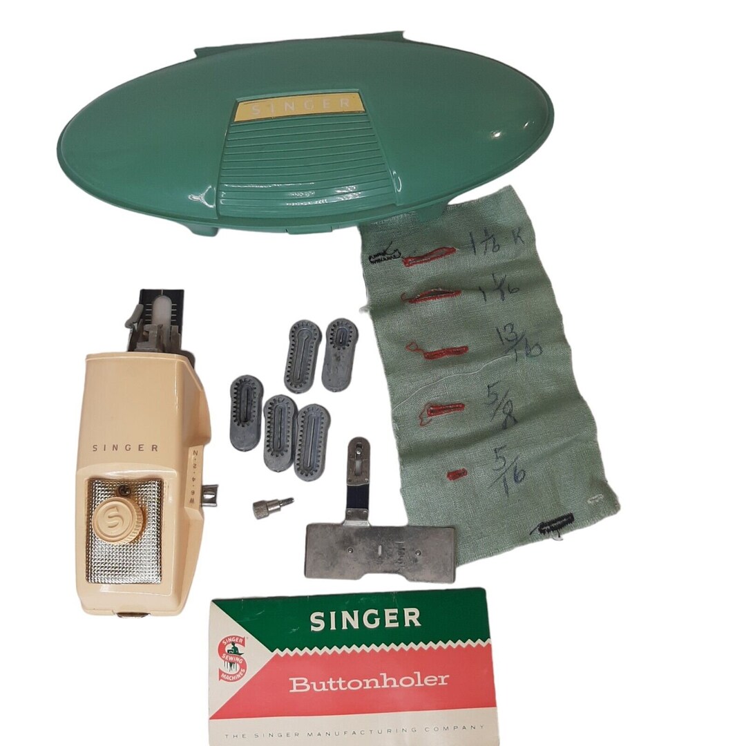 Singer Slant Needle Buttonholer 489500 Teal Green Case With Templates ...