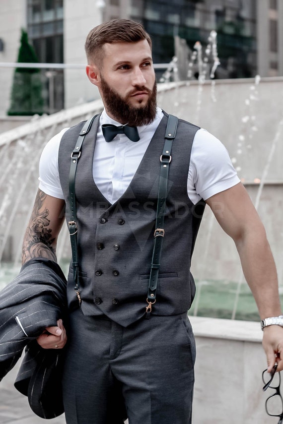 Black Leath Mens Harness Suspenders Men's Leather - Etsy UK