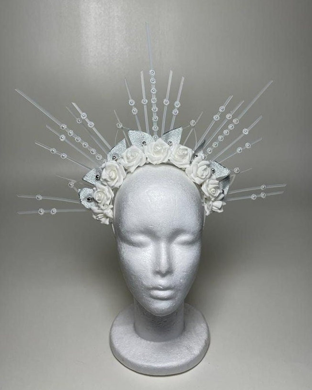 Headpiece Crown With Flower Withe Headdress Halo Crown - Etsy