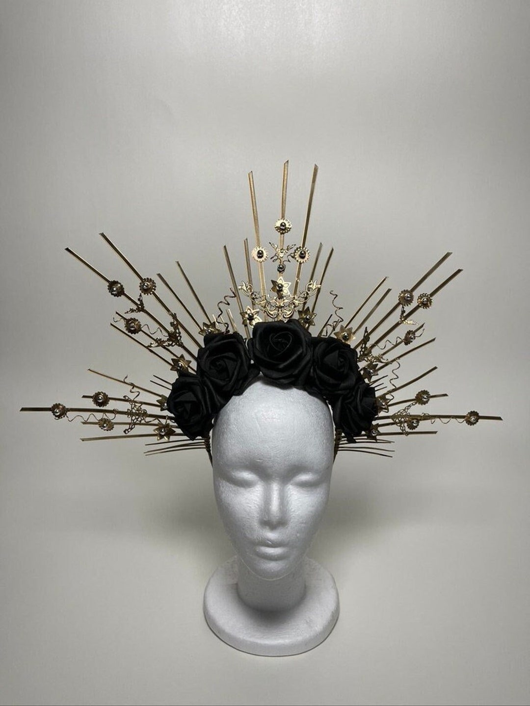 Headpiece Crown Black & Gold Valkyrie Headdress Halo Gothic - Etsy