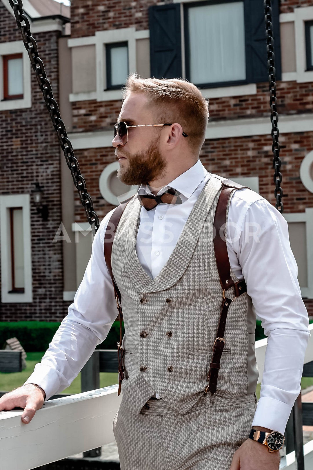 Stylish Men's Suspenders of Genuine Leather Brown, Groom Suspenders ...