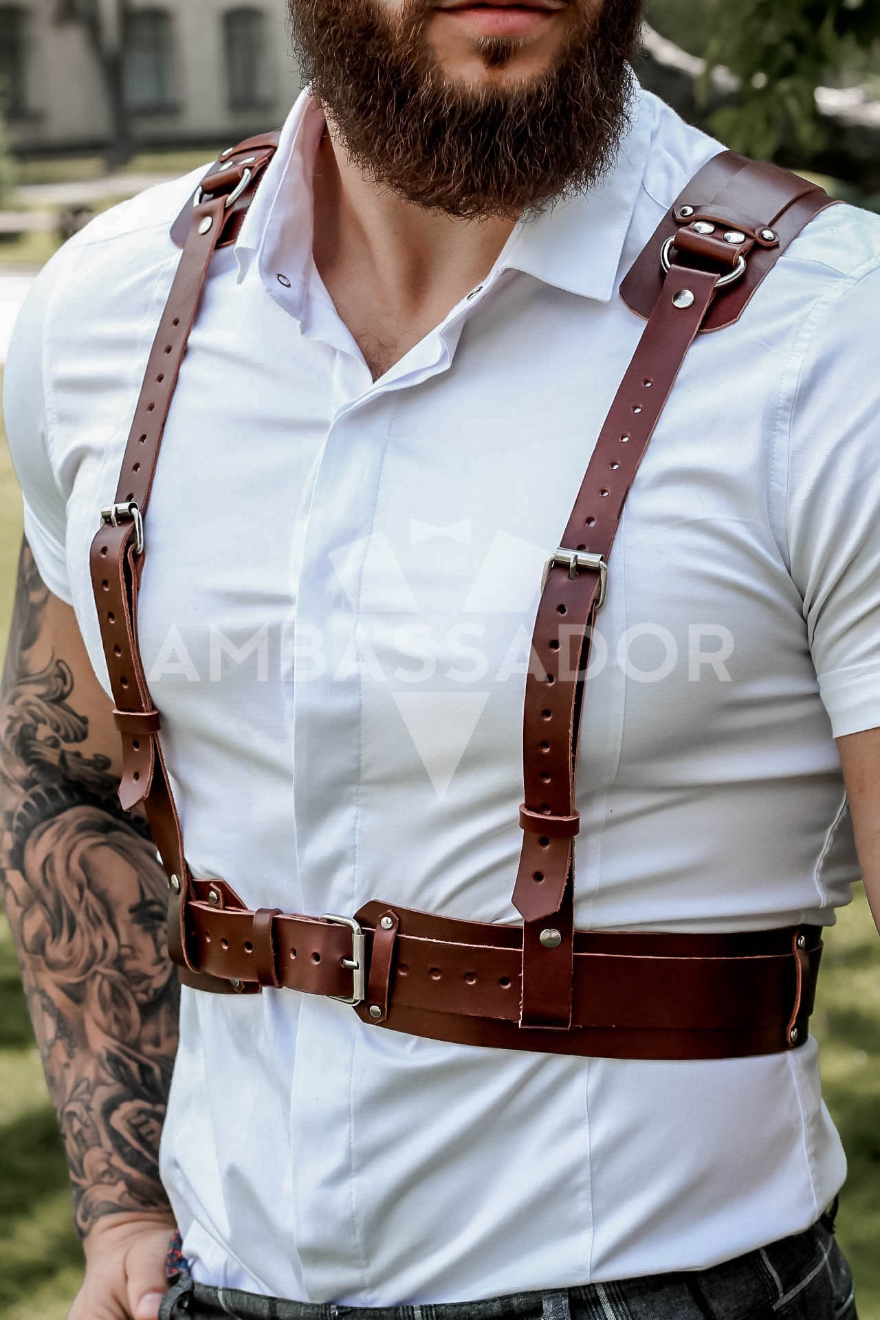 Luxary Men Suspenders From Natural Leather Browngroomsmen | Etsy