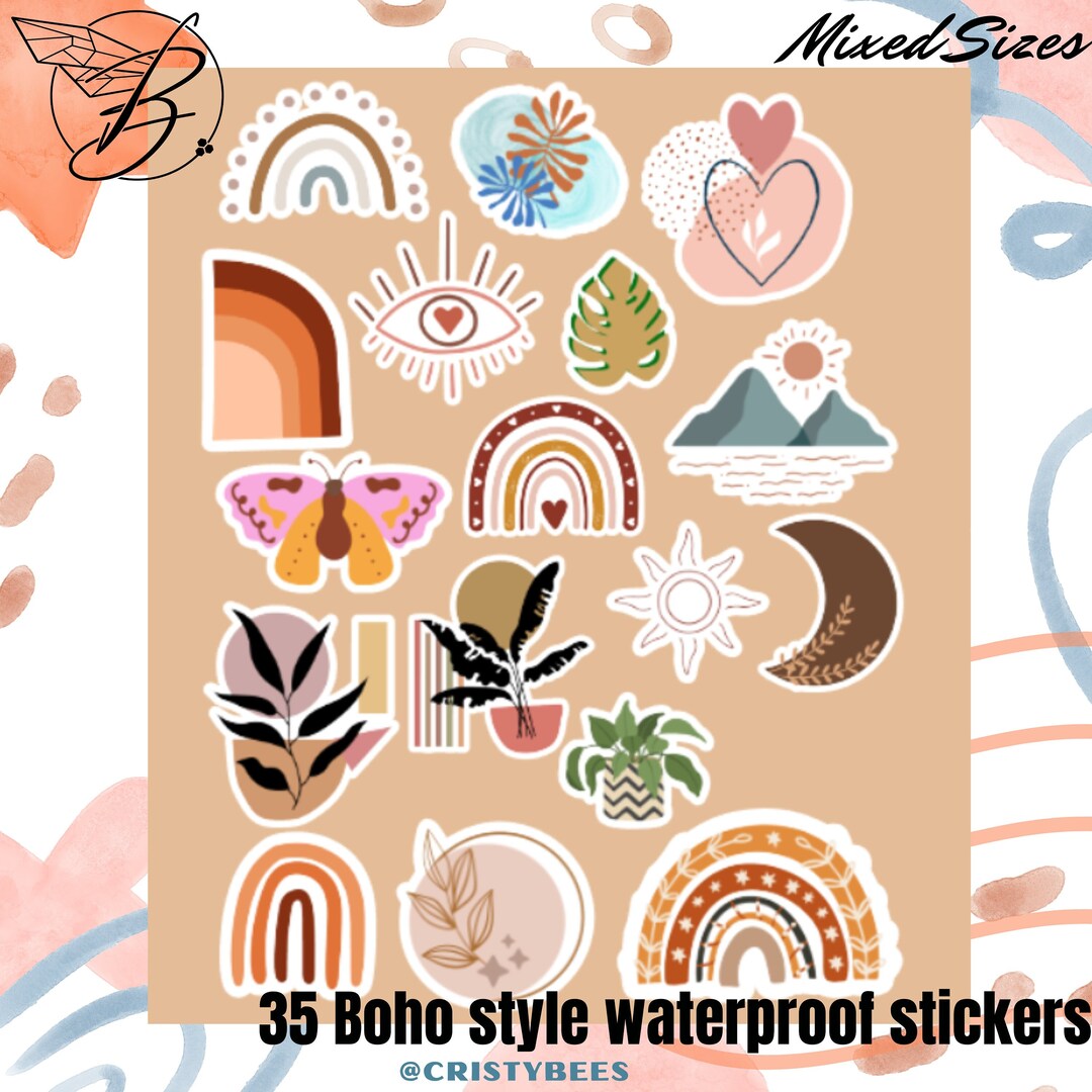 Boho Aesthetic Stickers 35 Pack/ Laptop, Water Bottle Vinyl Decals ...