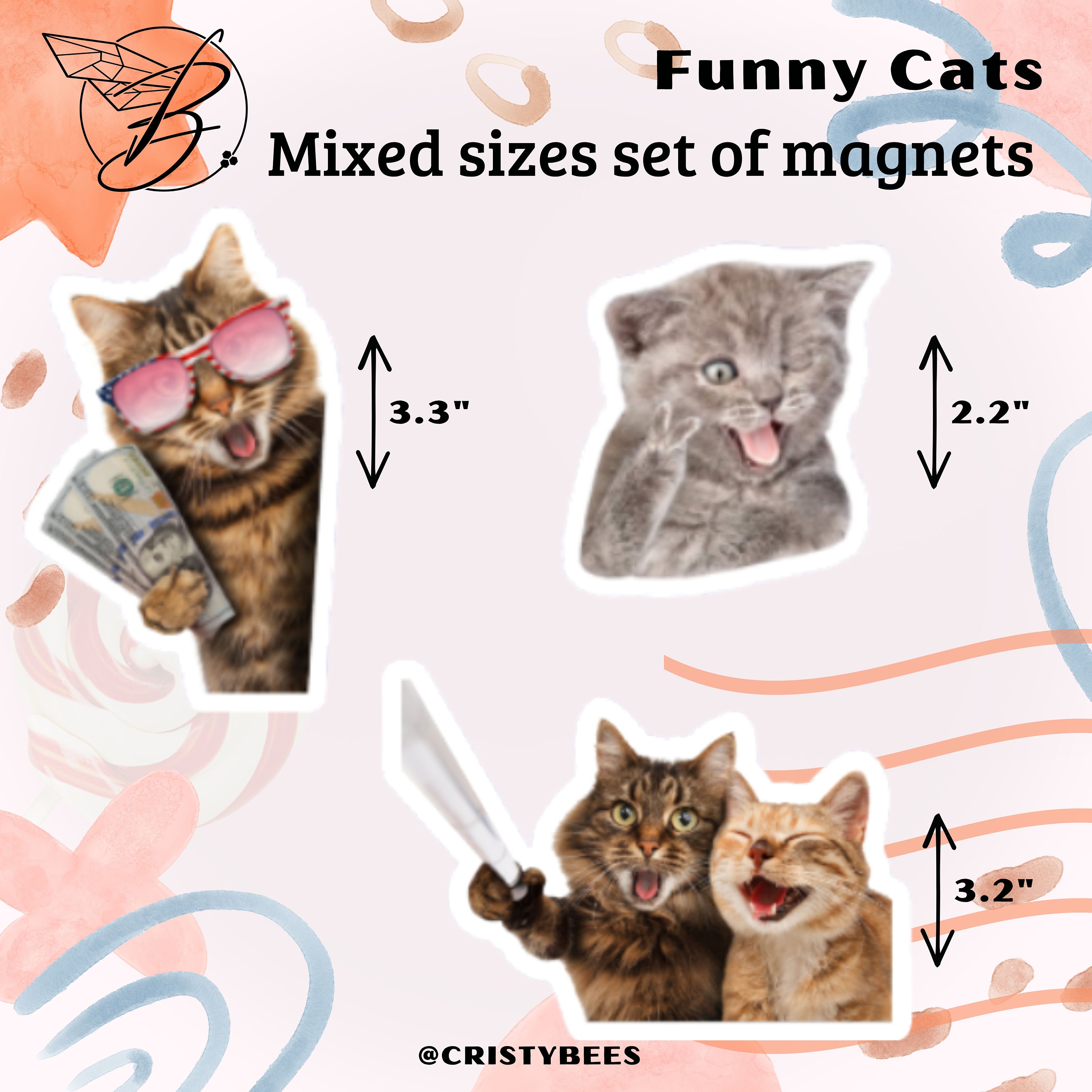 Funny Cats Magnets, Cat Faces, Funny Magnets, Memes Magnets, Waterproof ...