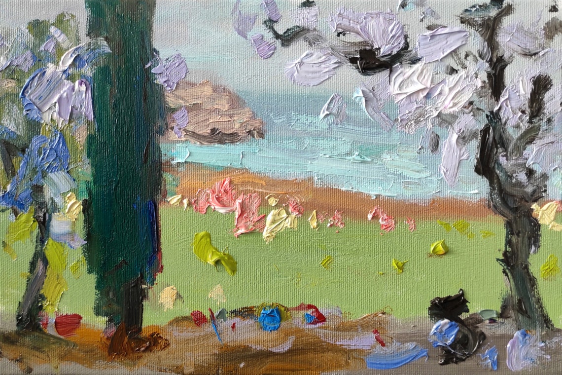 Wall Decor Muted Colors Landscape Painting Trees Park Original - Etsy