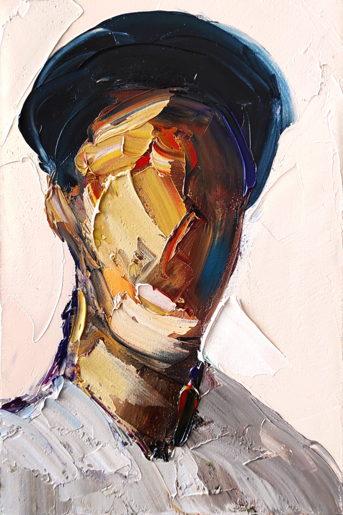 Man Abstract Portrait Original Wall Decor Faceless Oil | Etsy