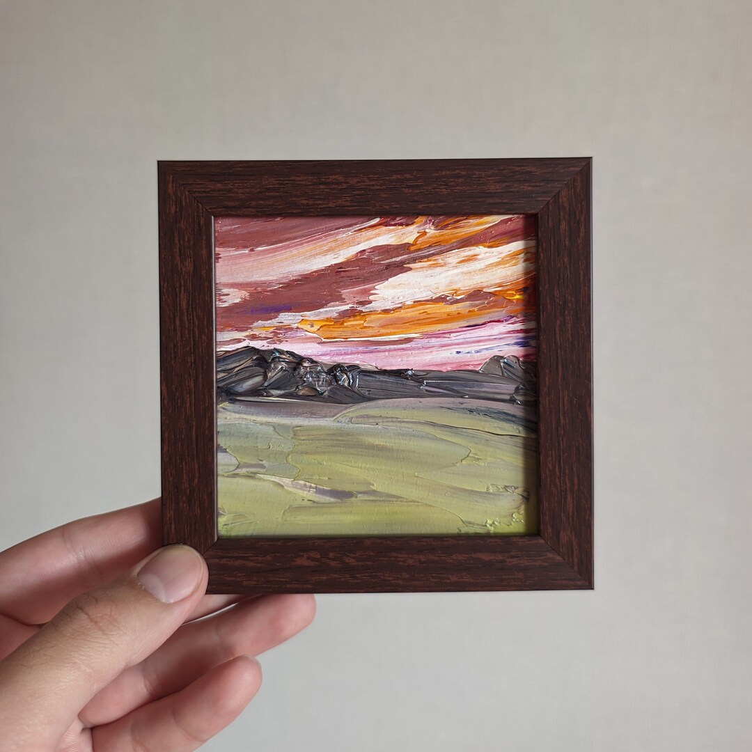 Small Framed Painting Original Miniature Art 4x4 Painting Small ...