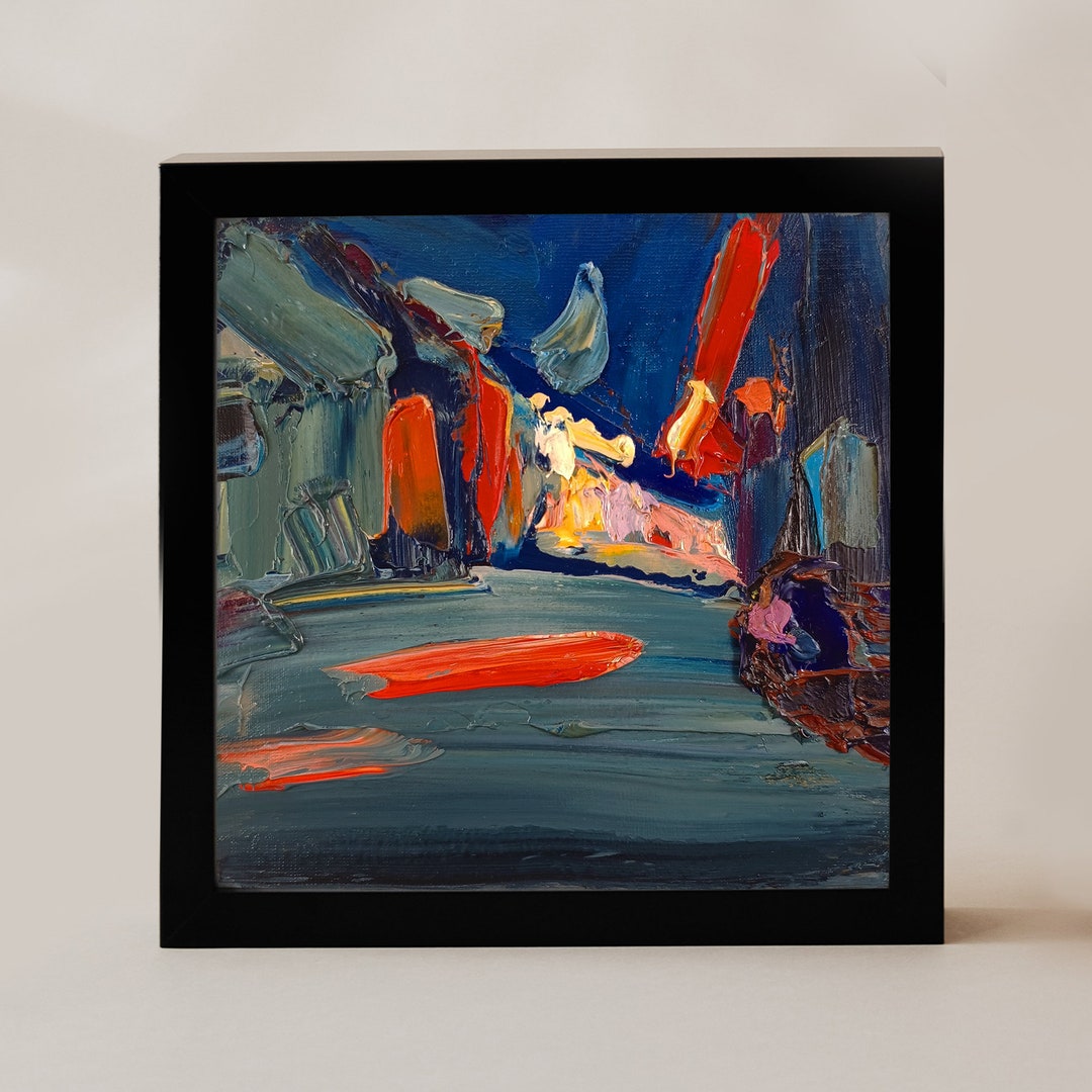 Abstract Night Street Landscape 8x8 Painting Impressionist Evening ...