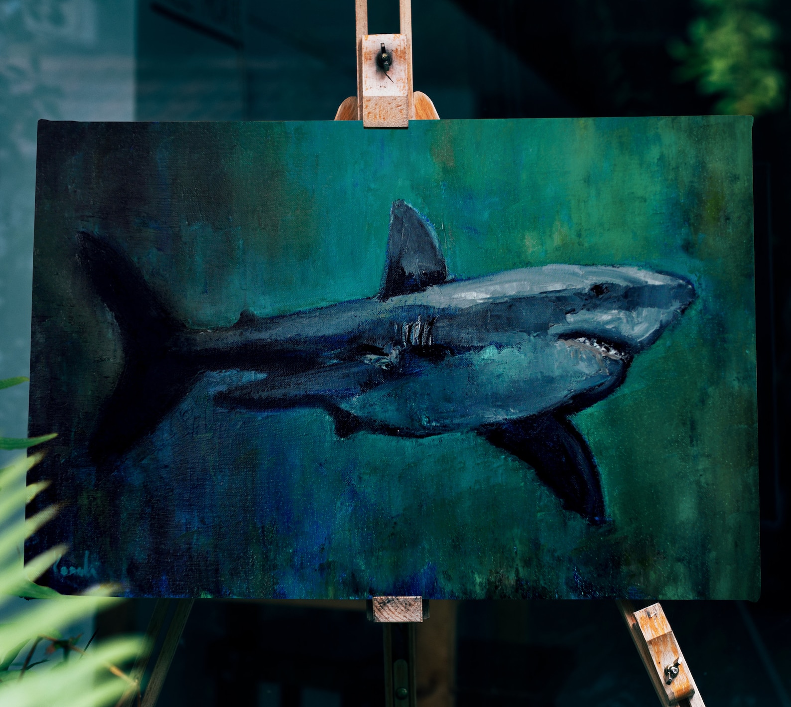 Shark painting on canvas Original artwork in dark colors White | Etsy