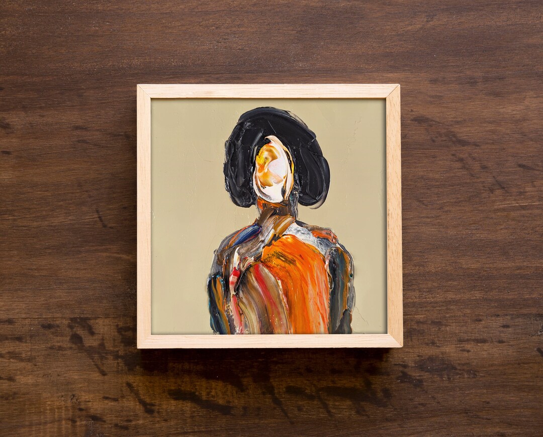 Abstract Woman Portrait, 6x6 Oil Painting, Surreal Girl Oil Portirat ...