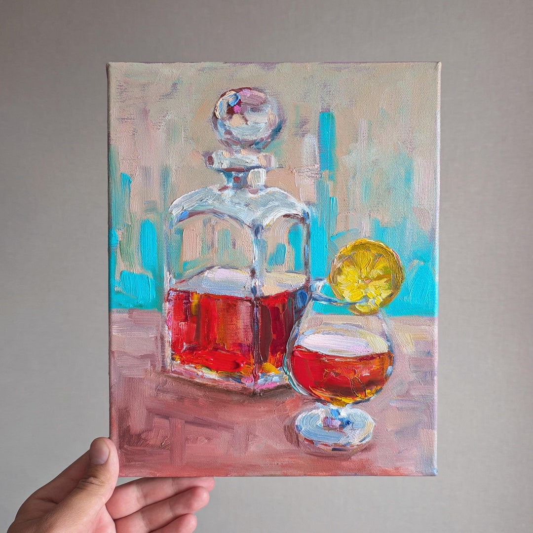 Decanter and Glass Cognac Art Still Life Original Oil Painting on ...