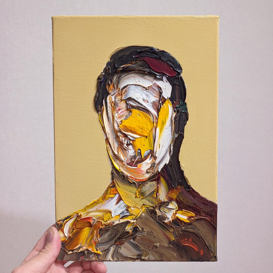 Portrait Without Face Original Oil Painting on Canvas Abstract Man Male ...