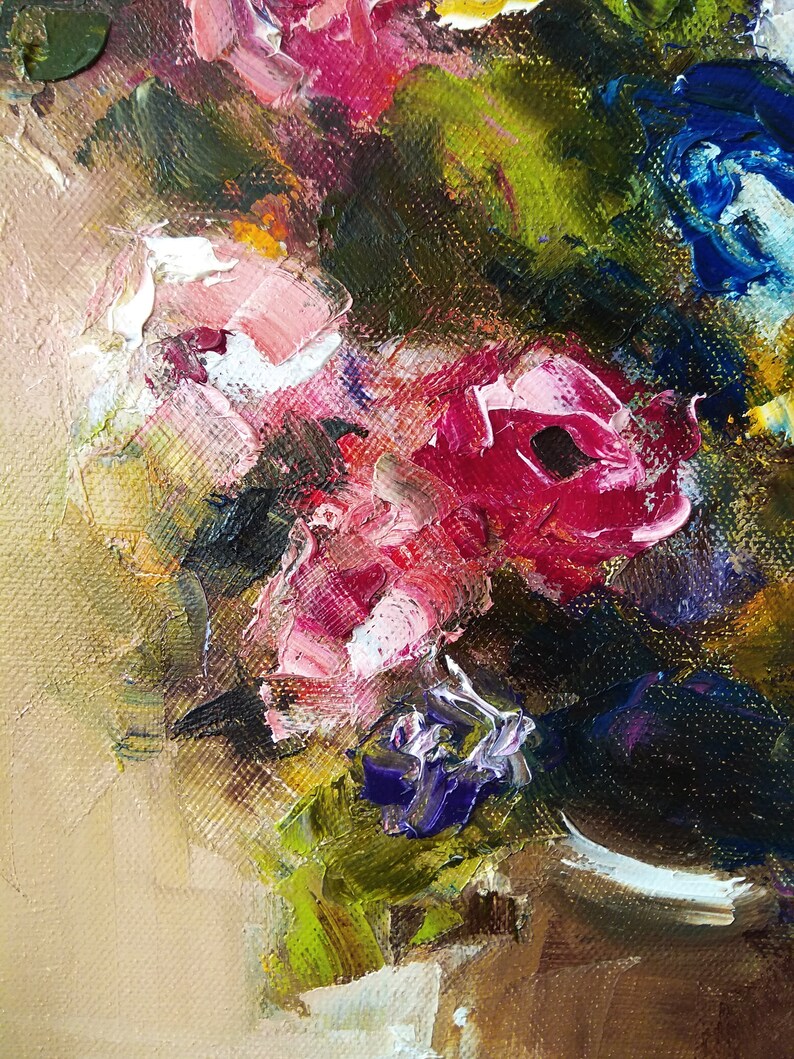 Flower Painting оriginal on Canvas Bouquet Wildflowers in Vase | Etsy