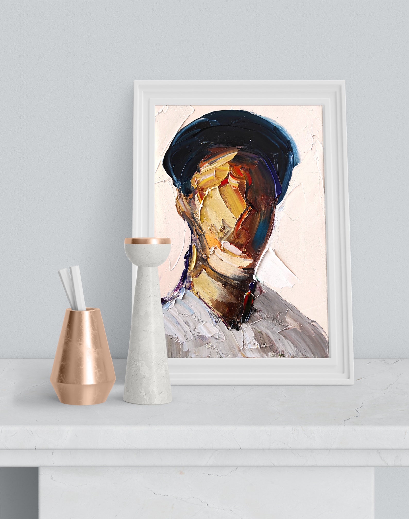 Man Abstract Portrait Original Wall Decor Faceless Oil | Etsy