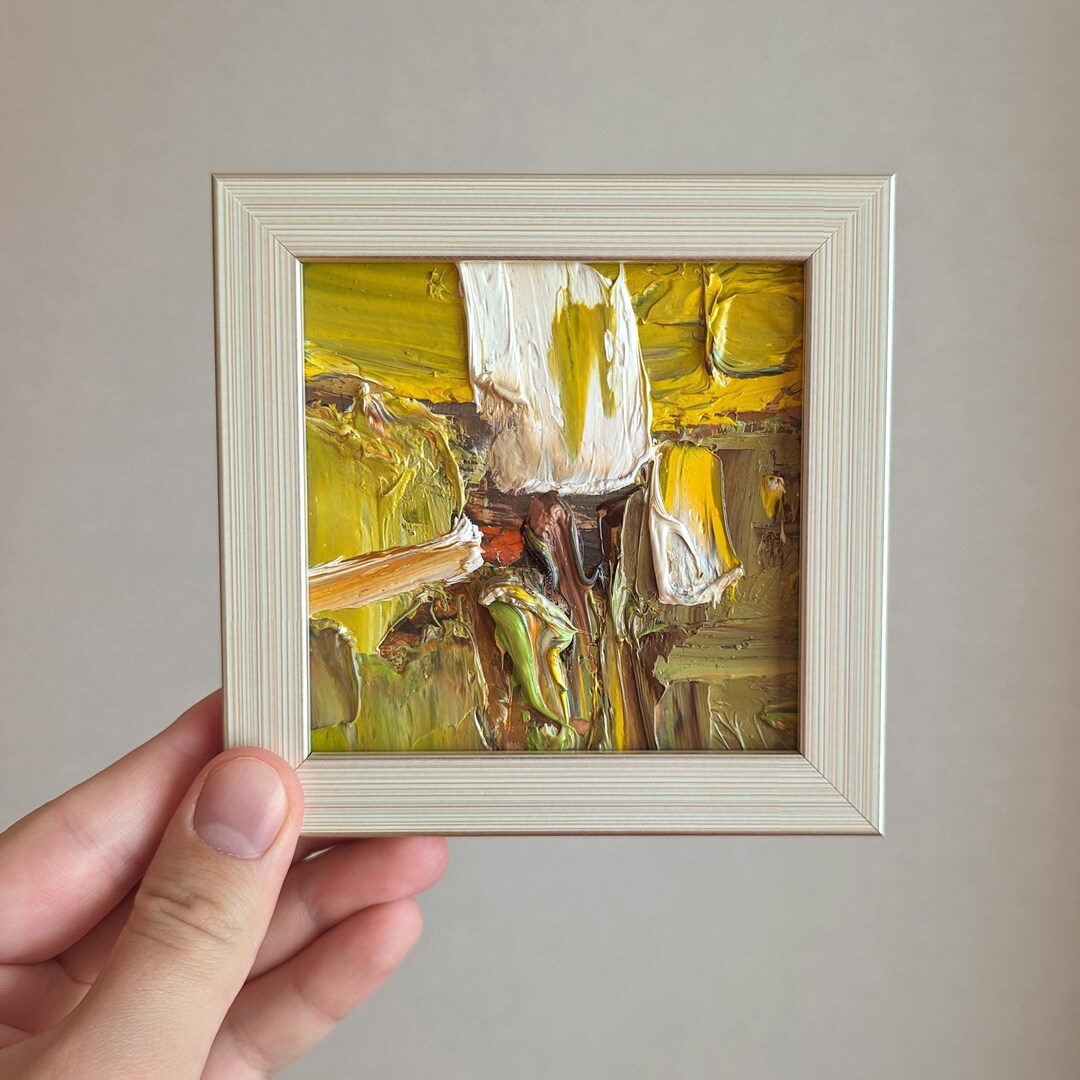 Abstract Yellow Art Framed Squre Wall Art Original Bright Composition ...