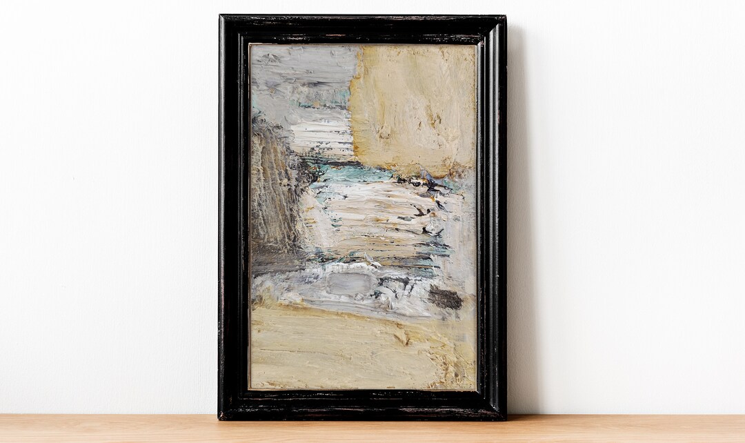Tactile Relief Beige Abstract Oil Painting: Textured Modern Art (4x6 ...