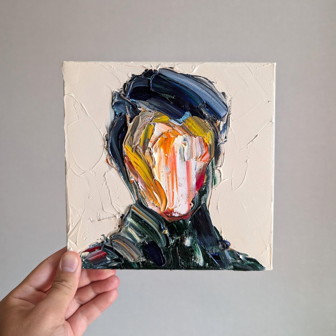 Surreal Man Portrait Oil Painting: Abstract Face Art on Canvas - Etsy