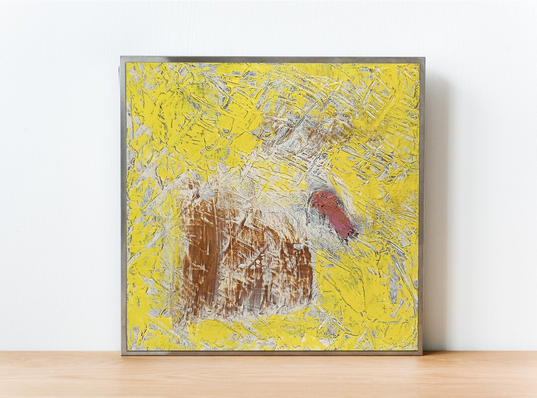 Abstract Yellow Original Oil Painting 10x10 on Canvas Textured Bright ...