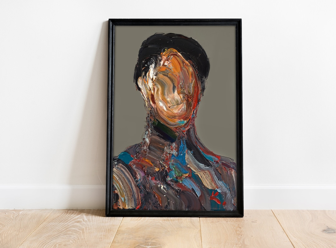 Abstract Male Face Art, Faceless Portrait, Original Oil Painting, Dark ...