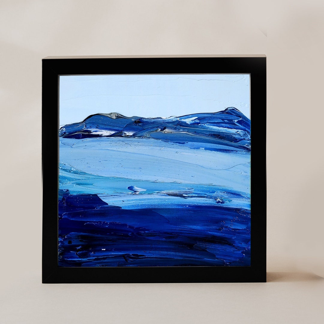 Navy Blue Landscape Abstract Original Oil Painting: 6x6 Small ...
