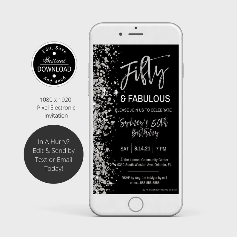 Electronic Birthday Invitation Template for Women / 50 & Fabulous ...