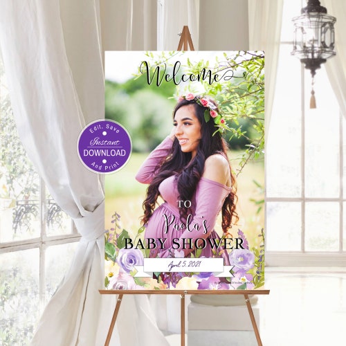 Baby Shower Welcome Sign Template With Photo for Girl / Pink - Etsy