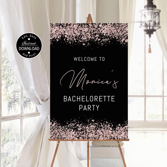 Bachelorette Party Welcome Sign Digital Template Black and - Etsy