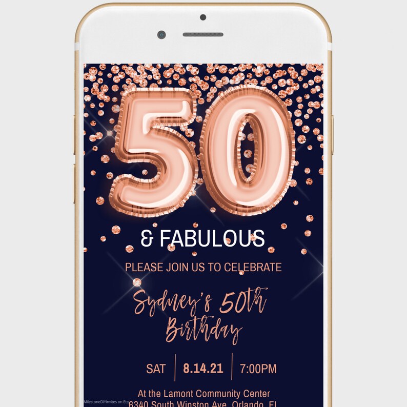 Electronic 50th Birthday Invitation Template For Women 50 Etsy