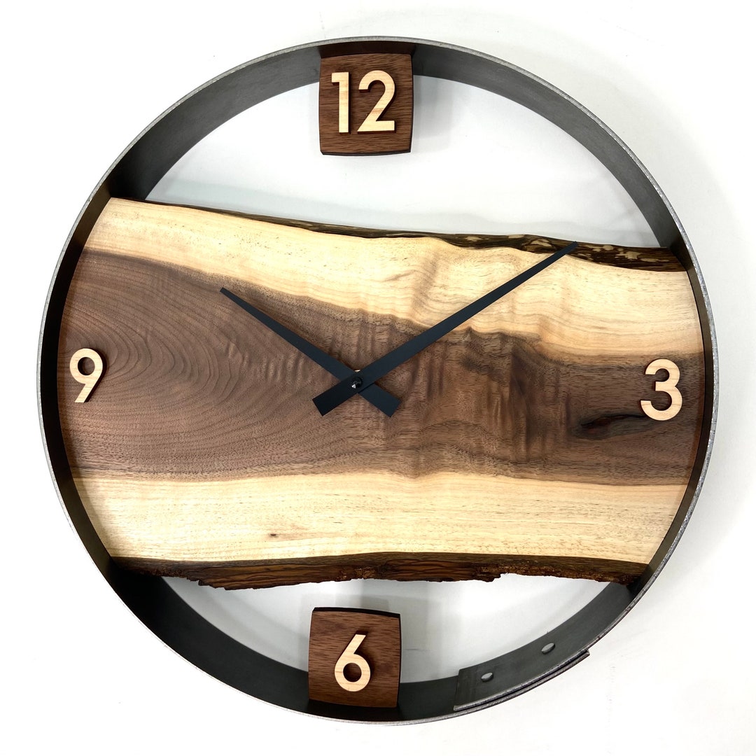 Live Edge Clock, 14 Diameter Black Walnut Wood Wall Clock, Unique Gift ...