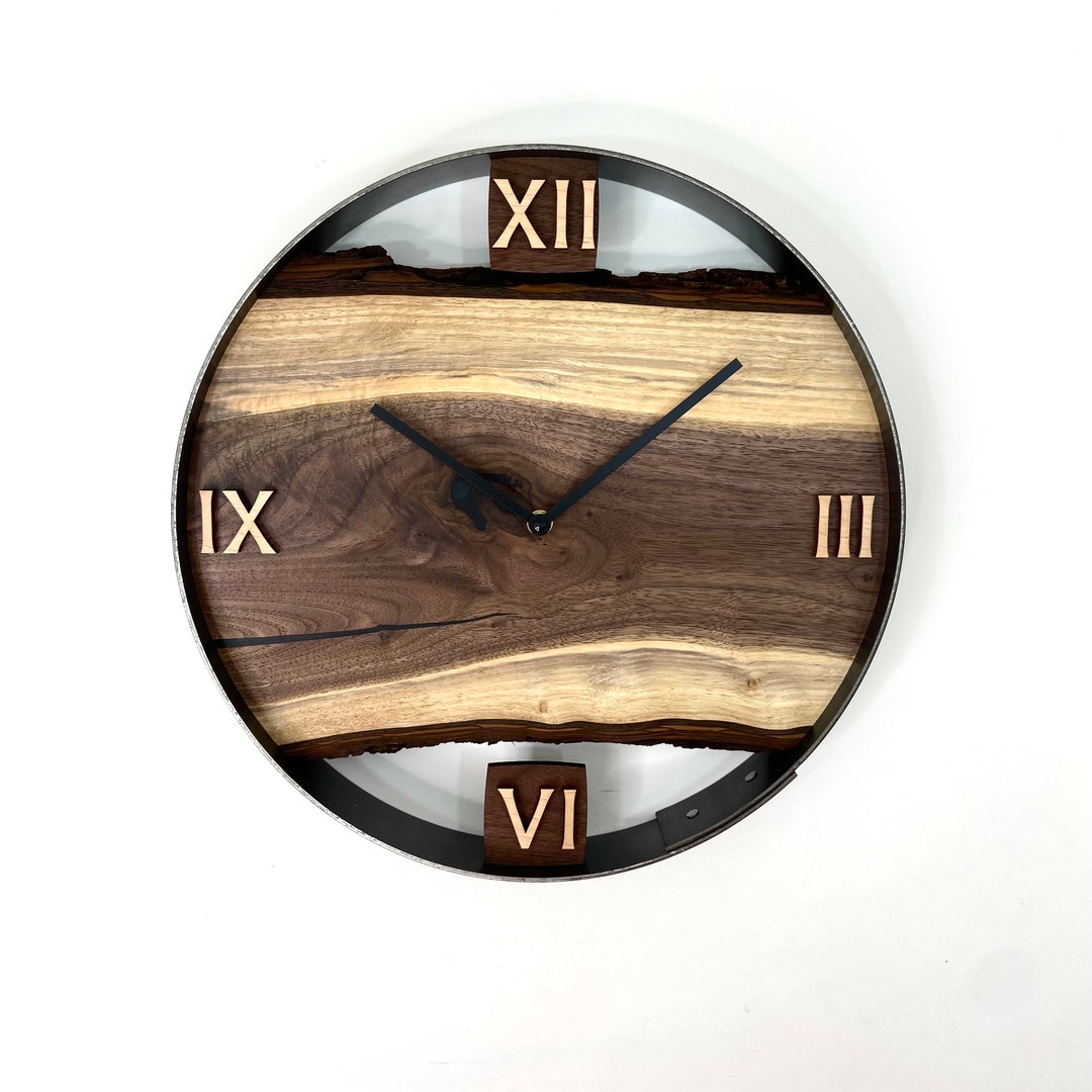 Wood Clock 14 Black Walnut Live Edge Wall Clock Unique - Etsy