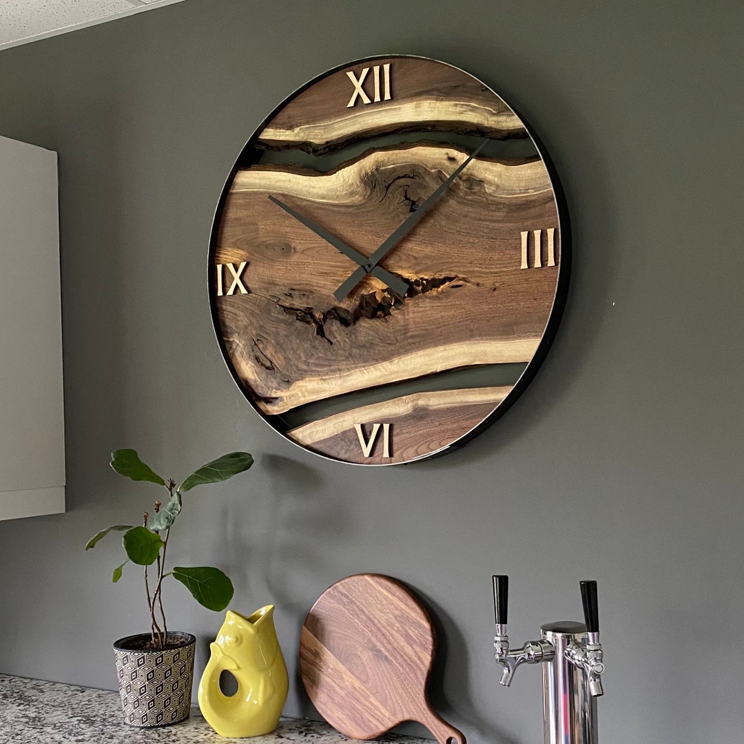 Made to Order 30” Black Walnut Live Edge Wood Clock, Unique Handcrafted ...