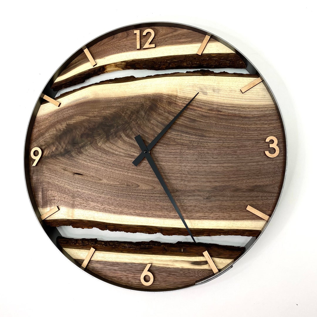 Wooden Wall Clock, Made to Order, 25 Reclaimed Black Walnut Live Edge ...
