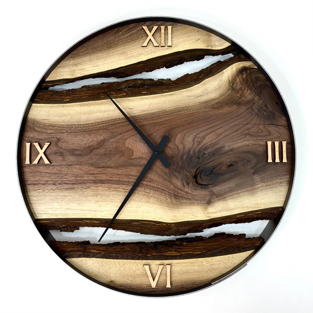 Made to Order 21" Black Walnut Live Edge Wood Wall Clock, Minimalist ...