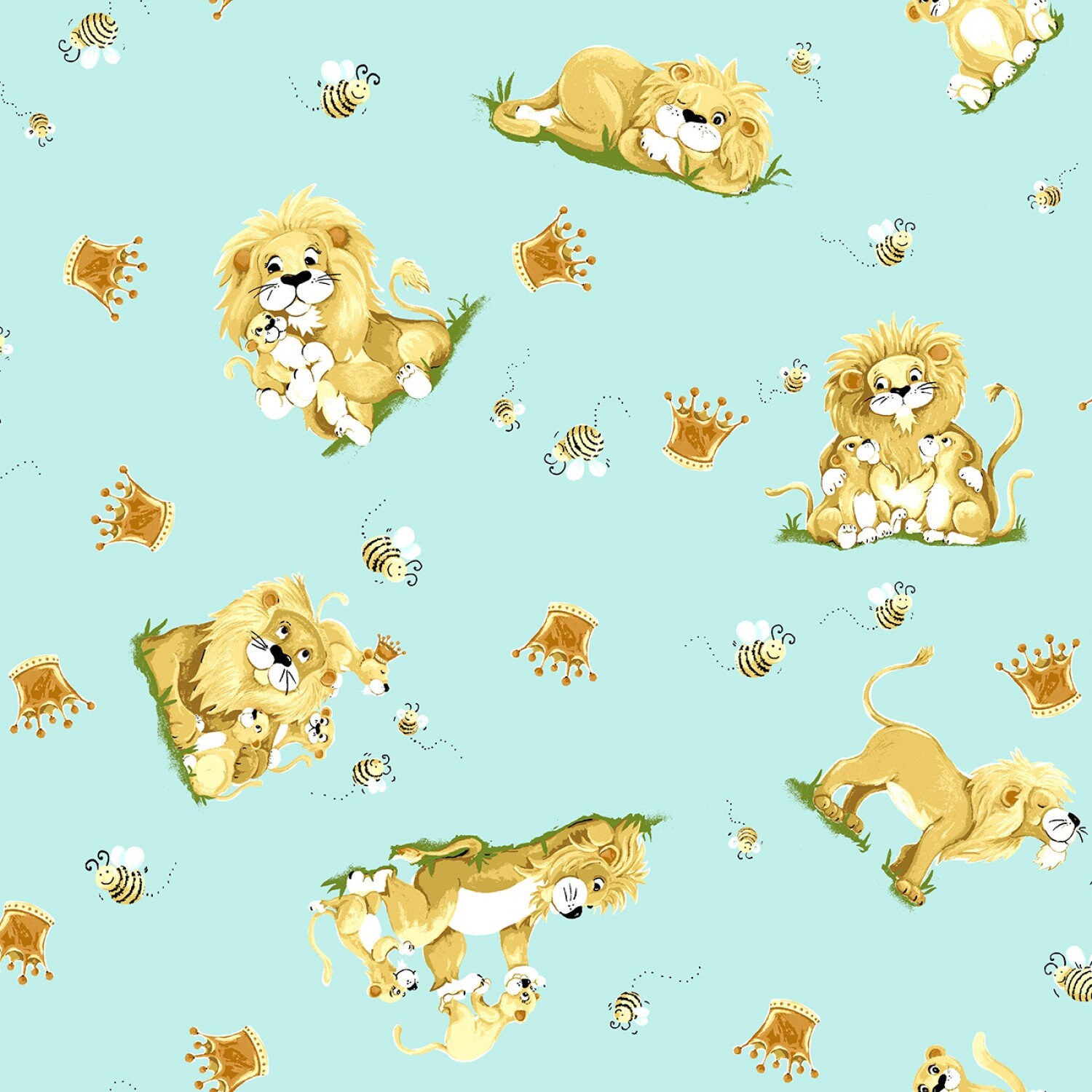 Light Blue Lyon the Lion Toss Cotton Fabric From Susybee SBY - Etsy