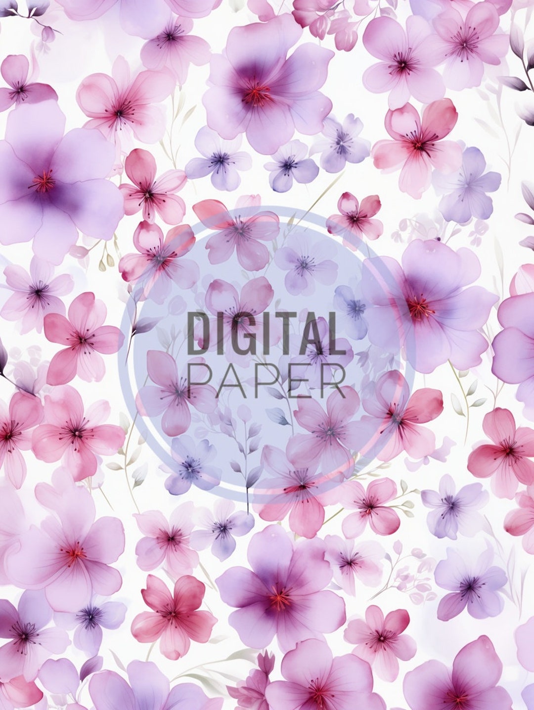 Watercolor Purple Flowers Digital Paper Print Instant Download for ...