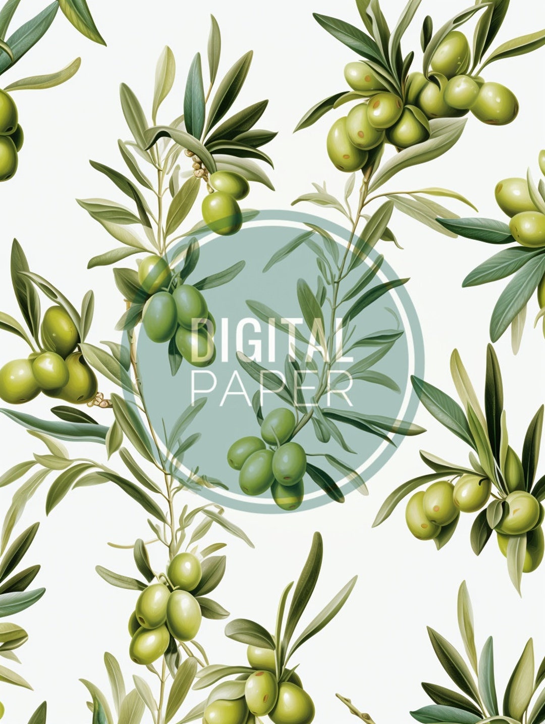 Watercolor Green Olives Digital Paper Print Instant Download for Making ...