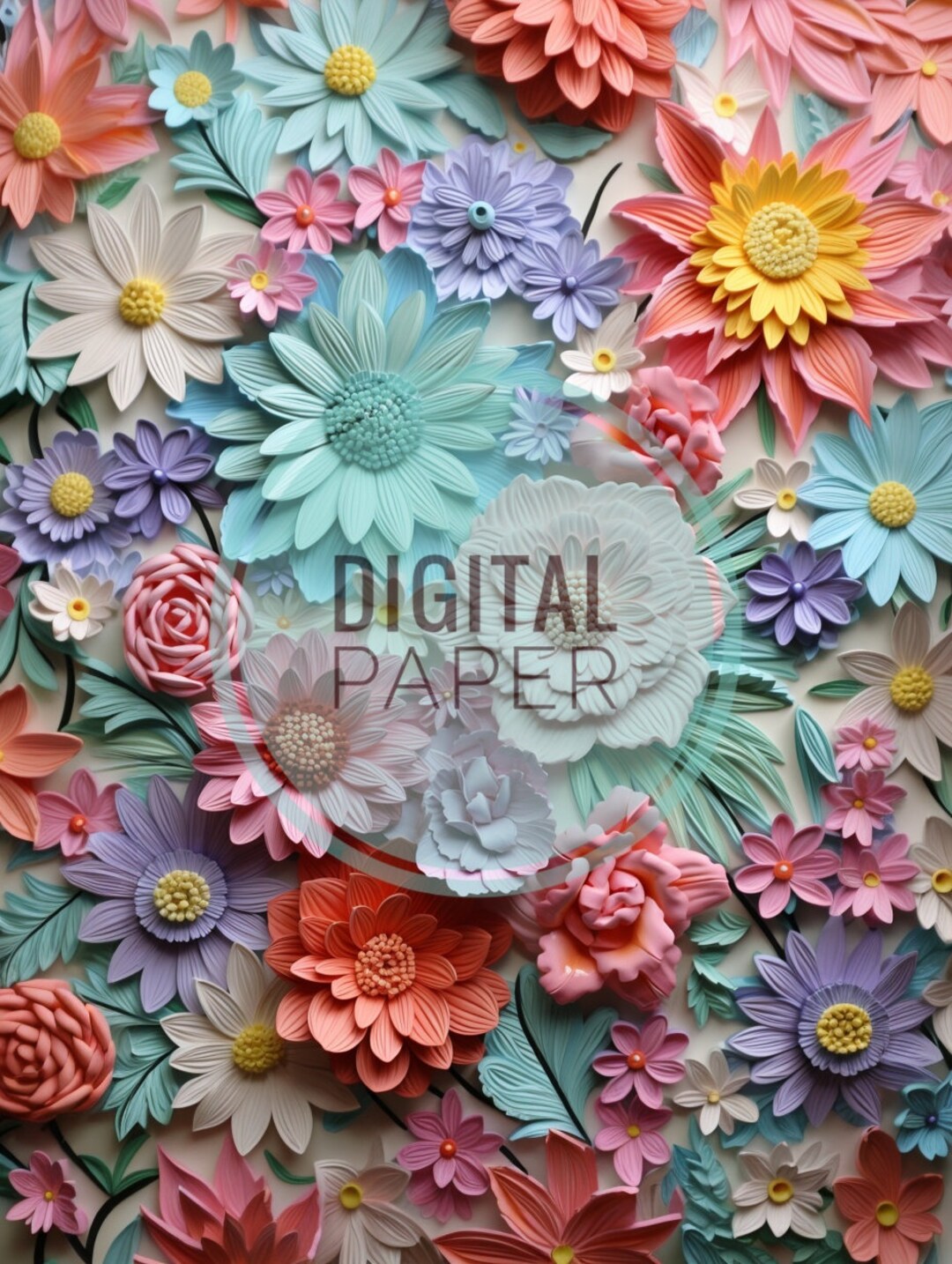 3D Pastel Colors Flowers Digital Paper Print Instant Download for ...