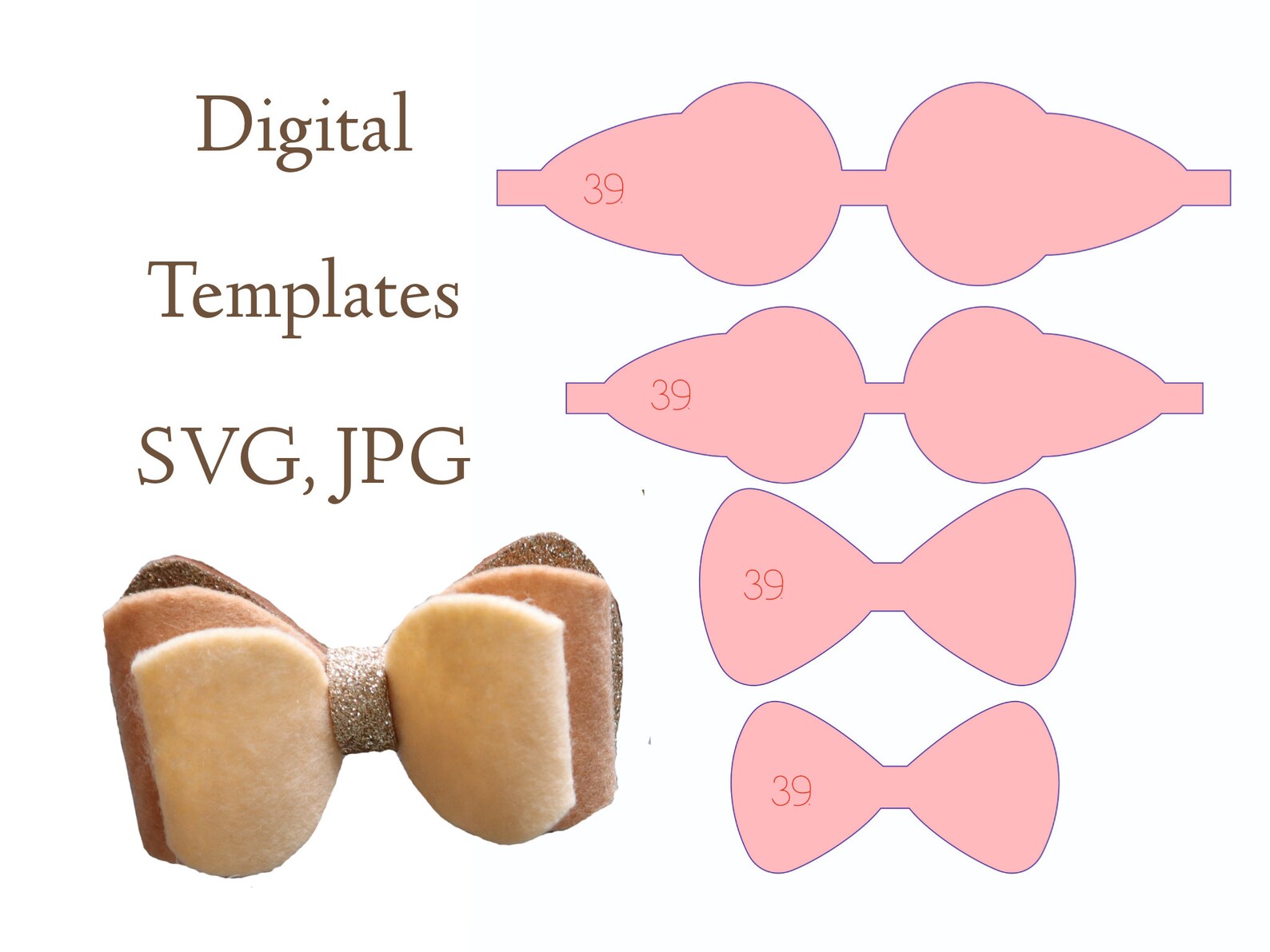 Digital Bow Templates SVG JPG format N-39 | Etsy
