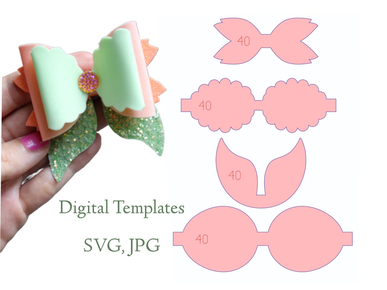 Digital Bow Templates SVG, JPG Format N-40 - Etsy