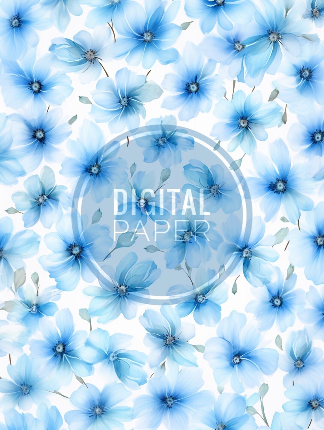 Watercolor Blue Flowers Digital Paper Print Instant Download for Making ...