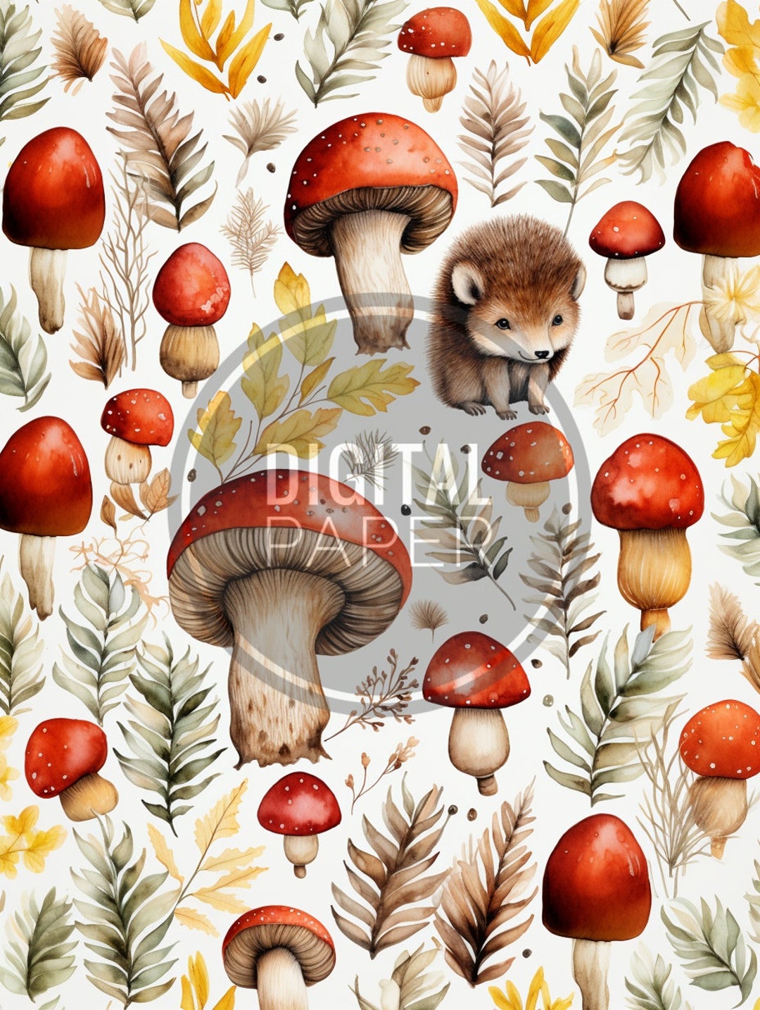 Watercolor Fall Mushrooms Digital Paper Print Instant Download for ...