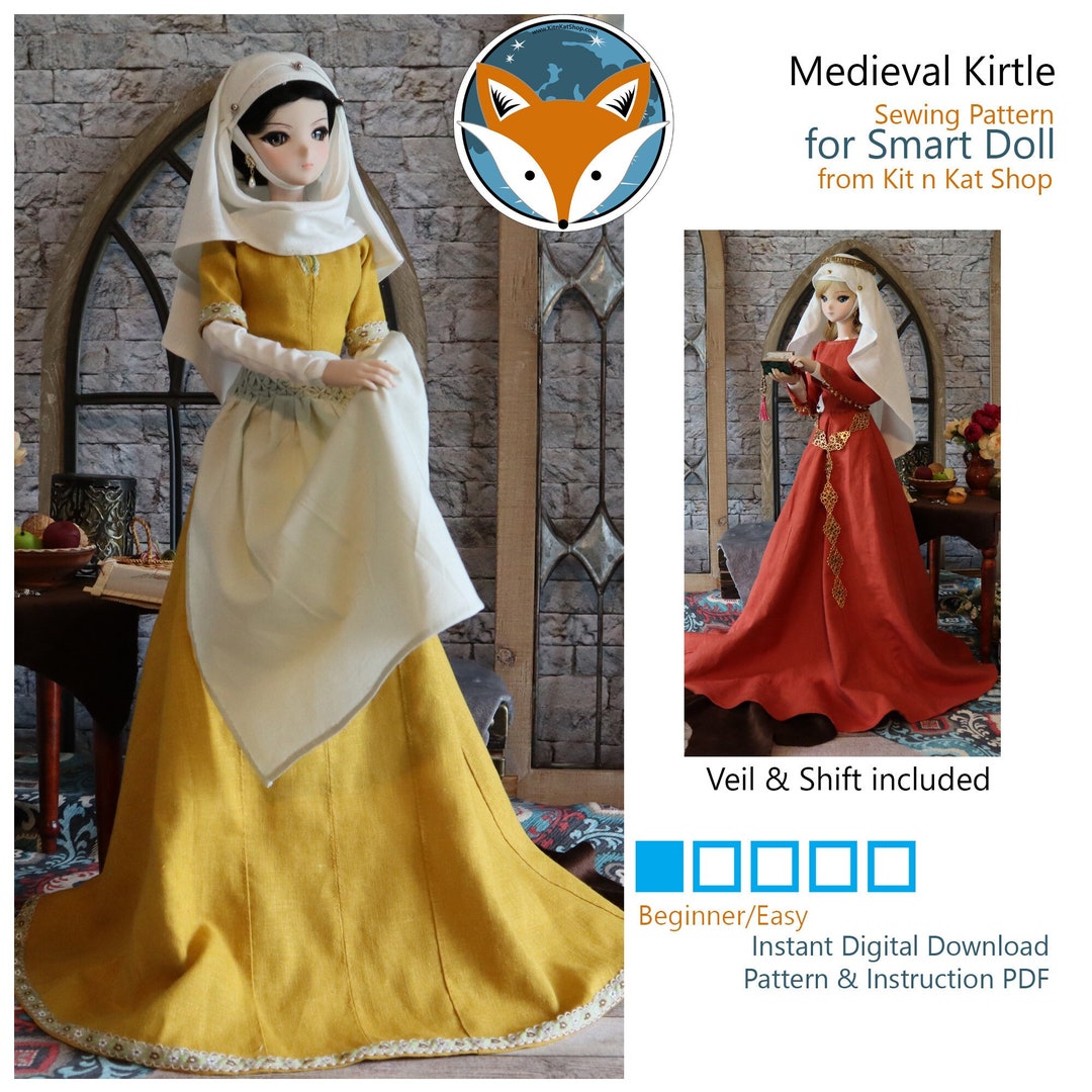 Digital Sewing Pattern for 60cm Vinyl BJD - Medieval Kirtle and Chemise ...