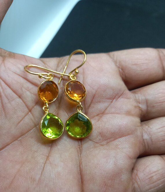 Multi Color Gemstones Earrings Daily Wear Earrings Gold Plated Earrings Party Wear Earrings