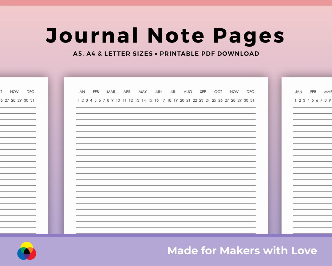 Journal Note Page, Undated, Lined Note Pages, Minimal Daily Planner ...