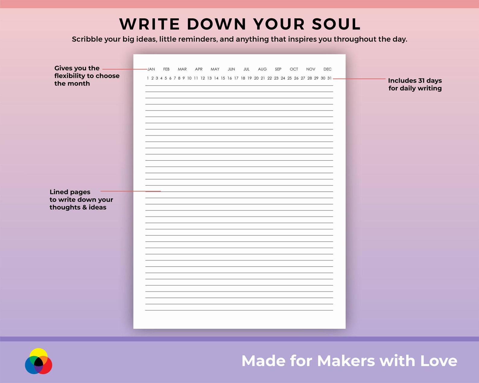 Journal Note Page, Undated, Lined Note Pages, Minimal Daily Planner ...