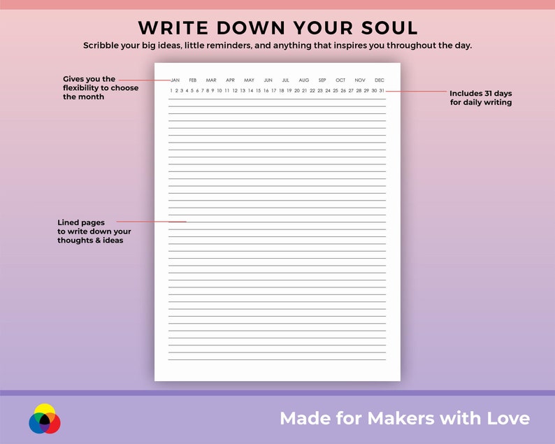 Journal Note Page, Undated, Lined Note Pages, Minimal Daily Planner ...