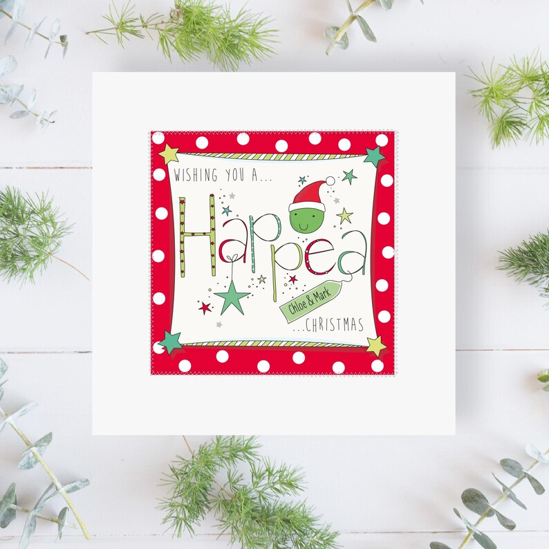 Handmade Personalised Hap-pea Christmas Card - Etsy